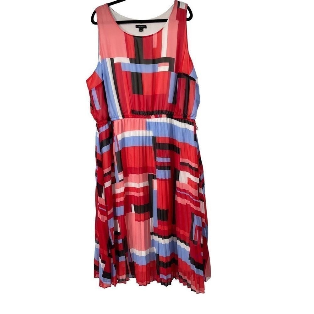Lane Bryant Red White Blue Color Block Pleated Dress - Gem